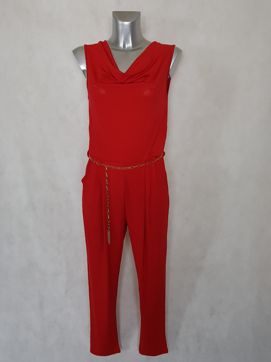 Combi-pantalon femme chic rouge à ceinture - Aux caprices de madeleine