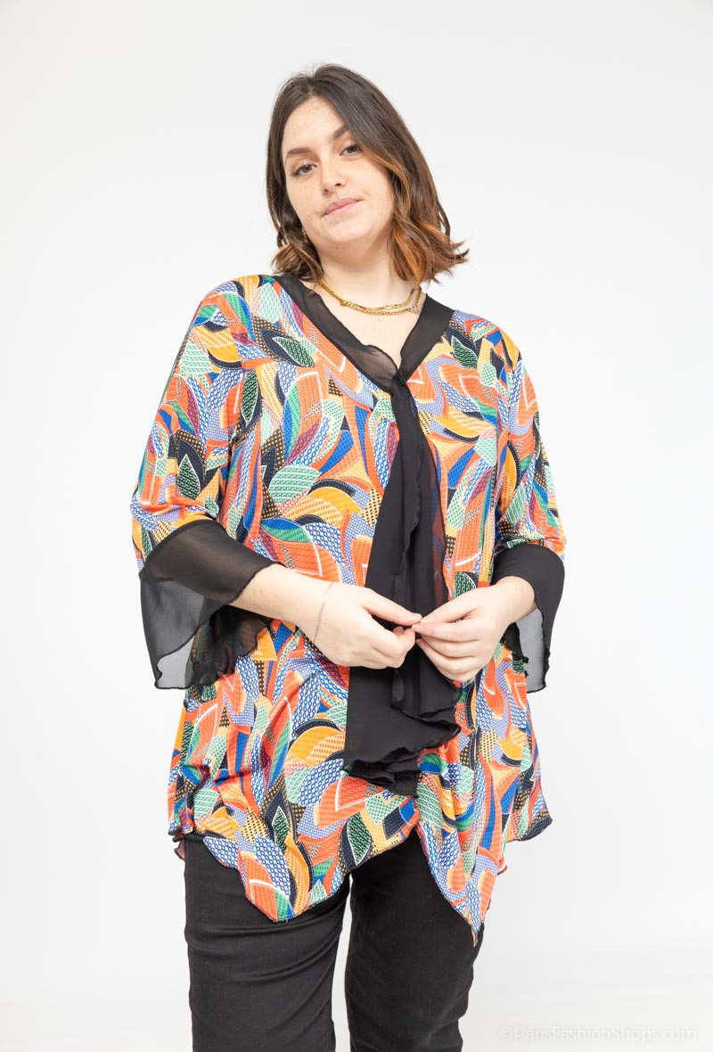 Tunique fluide chic colorée femme ronde col V - Caprices de madeleine